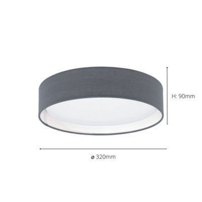 EGLO Pasteri Grey Fabric Wired Flush Ceiling Light, (D) 32cm