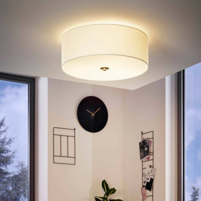 EGLO PASTERI WHITE AND WHITE FABRIC 3 LIGHT CEILING FLUSH LIGHT, (D) 47.5CM