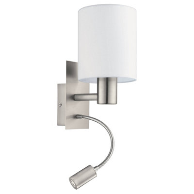 EGLO Pasteri White/Satin Nickel Metal & Fabric Wall Light - Integrated ...