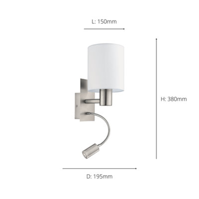 EGLO Pasteri White/Satin Nickel Metal & Fabric Wall Light - Integrated ...