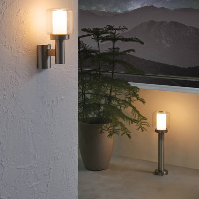 EGLO Poliento Stainless Steel/Clear Glass Outdoor Wall Light | DIY at B&Q