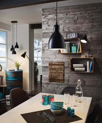 EGLO Priddy Black Metal 1 Light Ceiling Pendant, 15.5cm Dia | DIY at B&Q