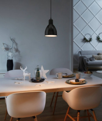 EGLO Priddy Black Metal 1 Light Ceiling Pendant, 15.5cm Dia