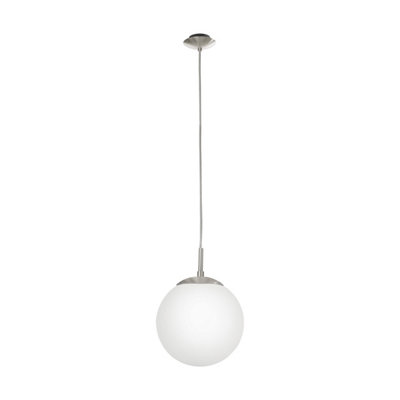 EGLO Rondo Satin Nickel And White Glass And Metal Pendant Light, (D) 20cm