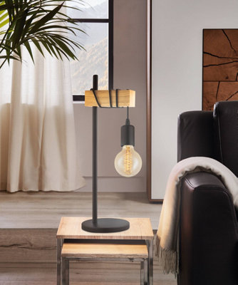 EGLO Townshend Black Metal & Natural Wood Table Lamp - Industrial Chic ...