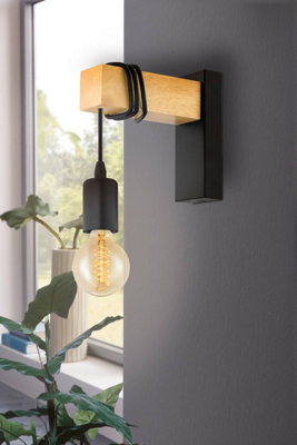EGLO Townshend Black Metal & Natural Wood Wall Light - Vintage ...