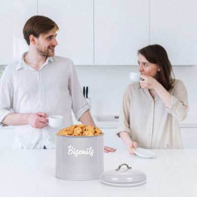 EHC Airtight Round Shaped Biscuit Storage Canister, Kitchen Food Barrel ...