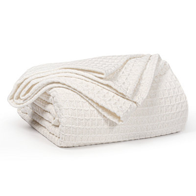 EHC Chunky & Soft Extra Large Cotton Waffle Throw, King Size, 225 x 250 ...
