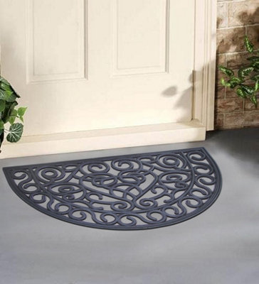 EHC Heavy Duty Wrought Effect Anti Slip Large Half Moon Rubber Doormat ...