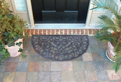 EHC Heavy Duty Wrought Effect Anti Slip Large Half Moon Rubber Doormat ...