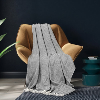 EHC Herringbone Lightweight Soft Warm Wool Feel Acrylic Throws for Sofa ...
