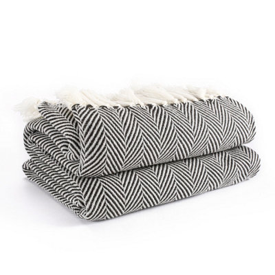 EHC Herringbone Lightweight Soft Warm Wool Feel Acrylic Throws for Sofa ...
