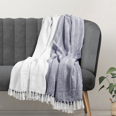 EHC Premium Pack of 2 Cross-Stitch Throws for Sofa/Chair Blanket, 125 ...