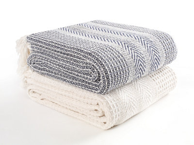 EHC Premium Pack of 2 Cross-Stitch Throws for Sofa/Chair Blanket, 125 ...