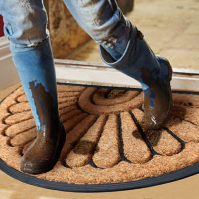 EHC PVC Half Moon Backed Moulded Brushed Natural Coconut Coir Entrance ...