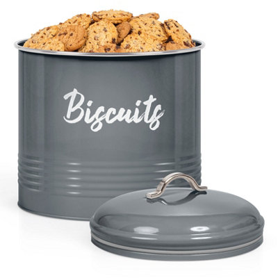 EHC Round Grey Enamel Airtight Cookie/Biscuits Storage Canister, 3L
