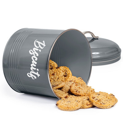 EHC Round Grey Enamel Airtight Cookie/Biscuits Storage Canister, 3L