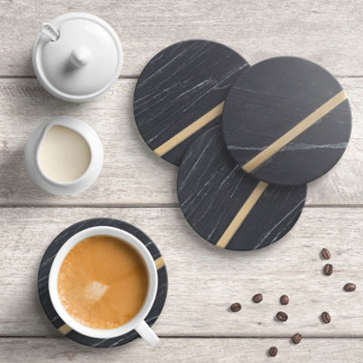 EHC Round Marble Coasters Set of 4 with Gold Inlay, Coasters Set Non ...