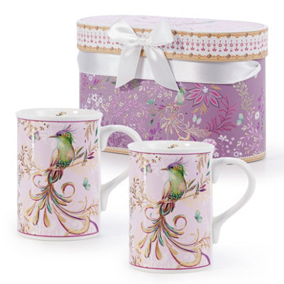 EHC Set of 2 Porcelain Phoenix Design Tea Cups/Coffee Mugs with Handle ...