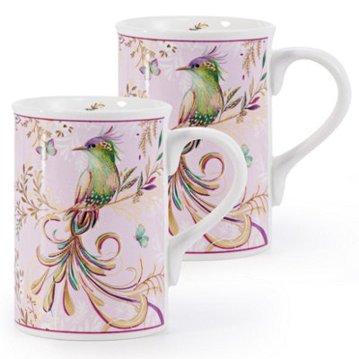 EHC Set of 2 Porcelain Phoenix Design Tea Cups/Coffee Mugs with Handle ...