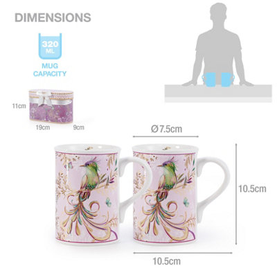 EHC Set of 2 Porcelain Phoenix Design Tea Cups/Coffee Mugs with Handle ...