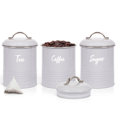 EHC Set of 3 Airtight Round Tea, Sugar and Coffee Storage Canisters ...