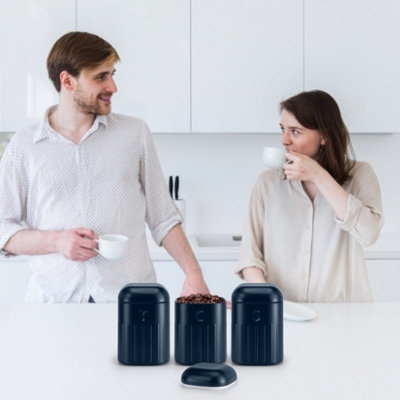 EHC Set of 3 Airtight Tea, Coffee & Sugar Food Storage Canisters Jars ...