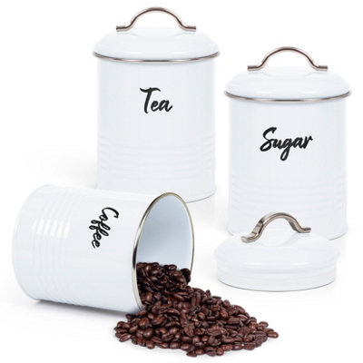 EHC Set of 3 Airtight Tea Sugar & Coffee Storage Jars, Easy to Open ...