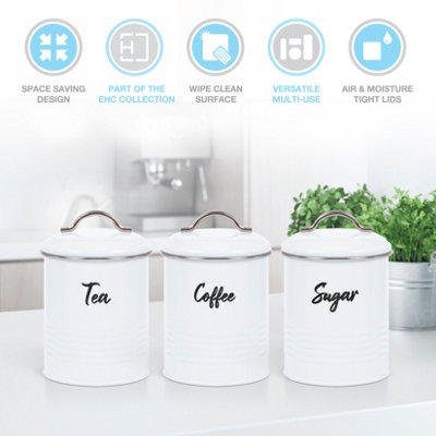 EHC Set of 3 Airtight Tea Sugar & Coffee Storage Jars, Easy to Open ...