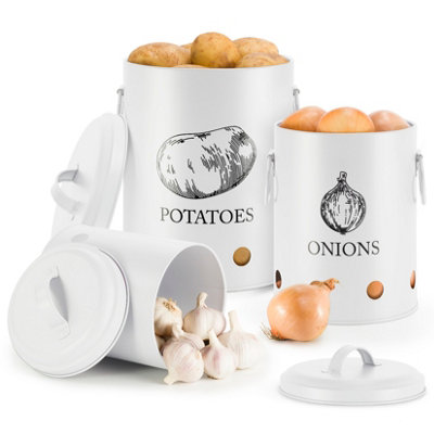 EHC Set of 3 Potato, Onion and Garlic Storage Containers With Lid ...