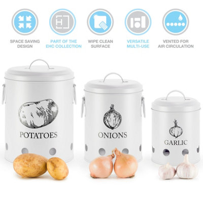EHC Set of 3 Potato, Onion and Garlic Storage Containers With Lid ...
