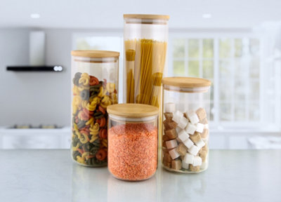 EHC Set of 4 Borosilicate Cylinder Airtight Stackable Food Storage ...