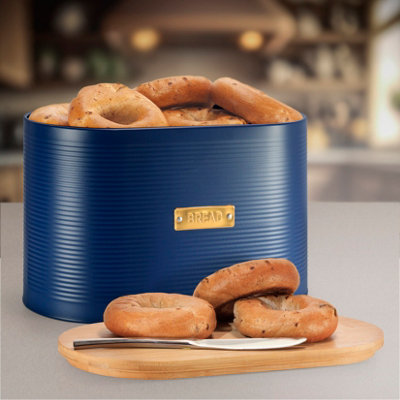 EHC Space Saving Extra Large Bread Box Bin With Wooden Lid, For Kitchen ...