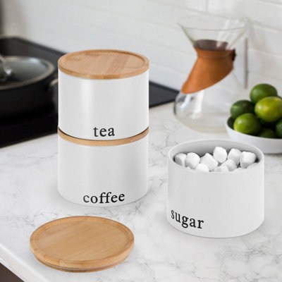 EHC Tea, Coffee, Sugar, Canister Set, Set of 3 Stackable Airtight Food ...