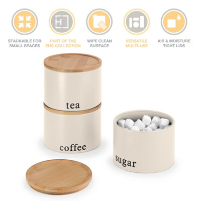 EHC Tea, Coffee, Sugar, Canister Set, Set of 3 Stackable Airtight Food ...