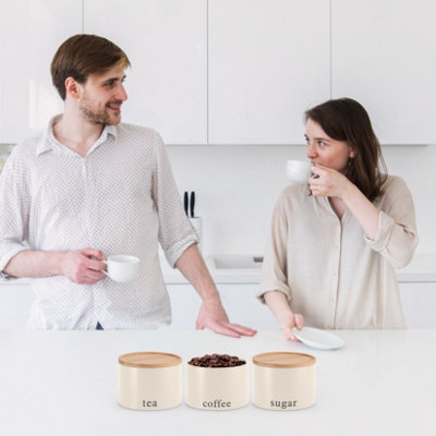 EHC Tea, Coffee, Sugar, Canister Set, Set of 3 Stackable Airtight Food ...