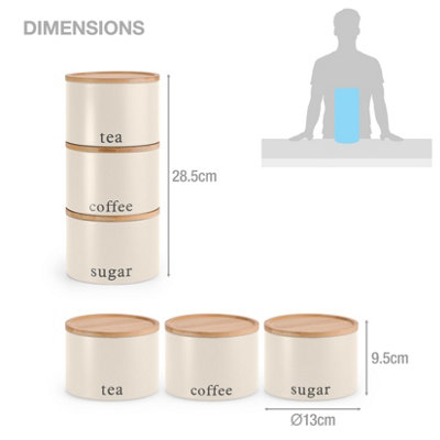 EHC Tea, Coffee, Sugar, Canister Set, Set of 3 Stackable Airtight Food ...