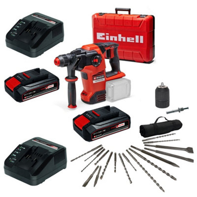 Einhell 18v 36V X-Change Cordless SDS Hammer Drill Kit +17PC Chisel Set ...