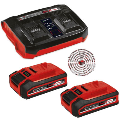 Einhell 18v 4.0ah PLUS Starter Kit 2 x 4.0Ah Batteries + Dual Port Twin ...