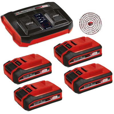 Einhell 18v 4.0ah PLUS Starter Kit 4 x 4.0Ah Batteries + Dual Port Twin ...
