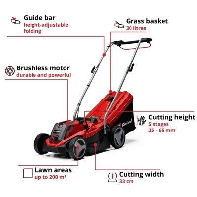 Einhell Cordless 18v Lawnmower 33cm Cut Brushless + Grass Trimmer ...