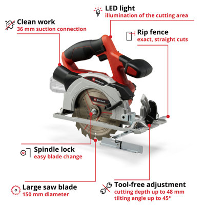 Einhell Cordless Circular Saw 150mm 18V Power X-Change LED Light Dust ...