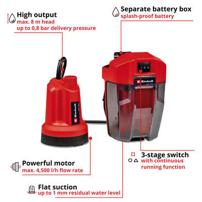 Einhell Cordless Clear Water Pump 18V 4500L/h Up To 4 Metres Depth ...