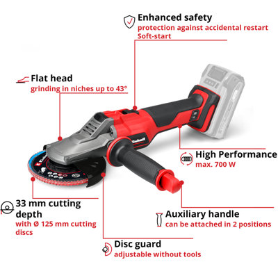 Einhell Cordless Flat Nose Angle Grinder 18V 125mm Brushless ...