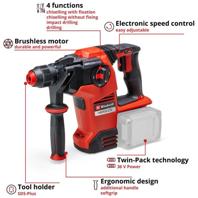 Einhell Cordless Rotary Hammer Drill 36V 3.2J Power X-Change With Carry ...