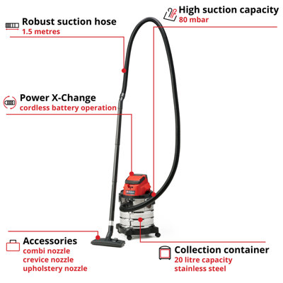Einhell Cordless Wet And Dry Vacuum Cleaner 20L Tank With Castor Wheels ...