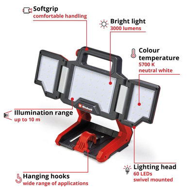 Einhell Cordless Work Light LED Lamp 3000 Lumen 18V Power X-Change 3 ...