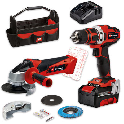 Einhell Power X-Change Power Tool Set 18V - 40Nm Impact Drill And 115mm ...