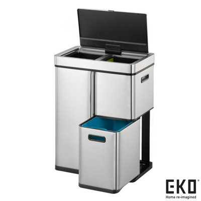 EKO Mirage Plus Sensor Recycling Bin 3 Compartments (30+15+15L), Stainless Steel Waste Separator ...