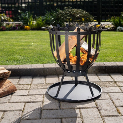 El Clasico Fire Basket with Handles - Black Metal Outdoor Garden Wood ...